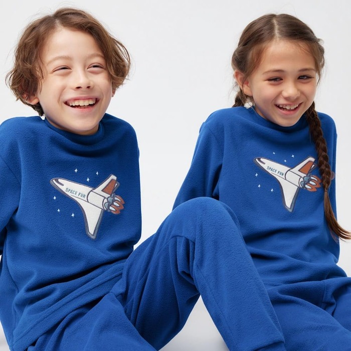 GU KIDS FLEECE LOUNGE SET LONG SLEEVES&LONG PANTS SPACE SHUTTLE BLUE